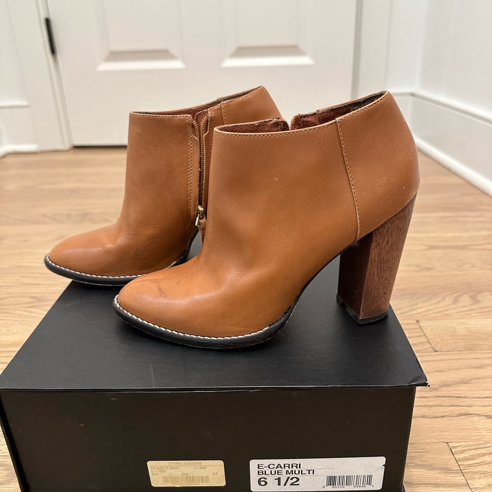 Elizabeth And James Luggage Color Stacked Heel Booties - Gem